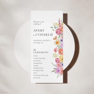 Floral Wedding Program Template Pastel Flowers Wedding Ceremony Program ...