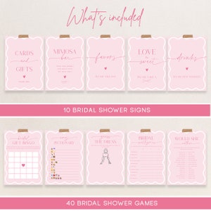 Pink Wavy Bridal Shower Games Bundle Soft Pink Bridal Shower Signs Set ...