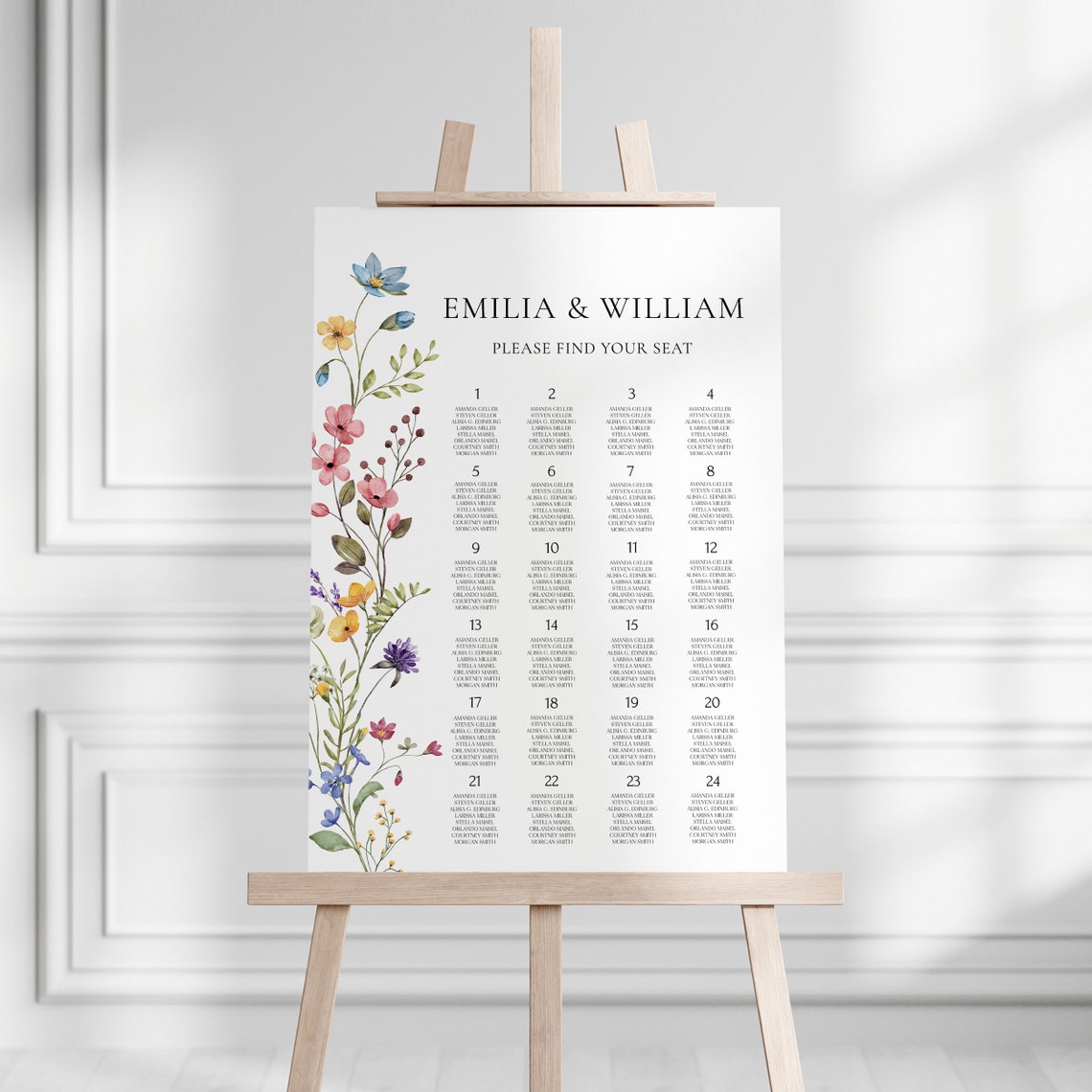 Wildflower Seating Chart Template Wedding Seating Plan Editable Floral ...
