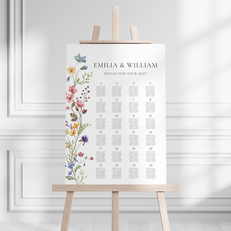 Wildflower Seating Chart Template Wedding Seating Plan Editable Floral ...