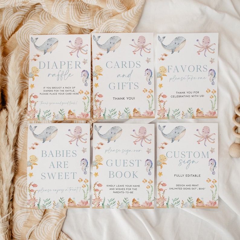 Under the Sea Baby Shower Sign Bundle Ocean Animals Table Signs Set Sea ...