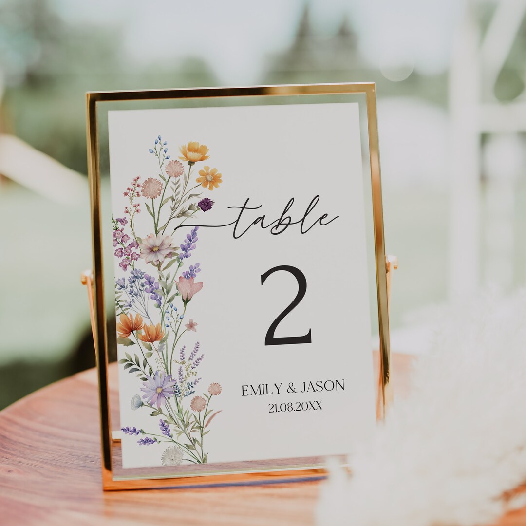 Wildflower Table Number Template Printable Floral Wedding Table Numbers ...