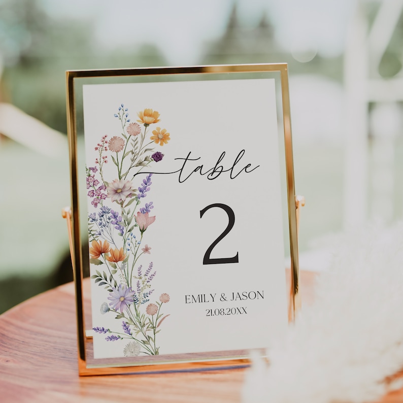 Wildflower Table Number Template Printable Floral Wedding Table Numbers ...