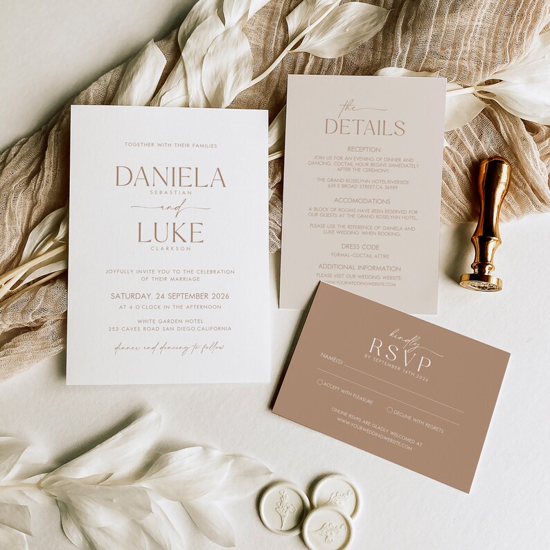 Minimalist Wedding Invitation Suite Template Boho Wedding Invite Set ...