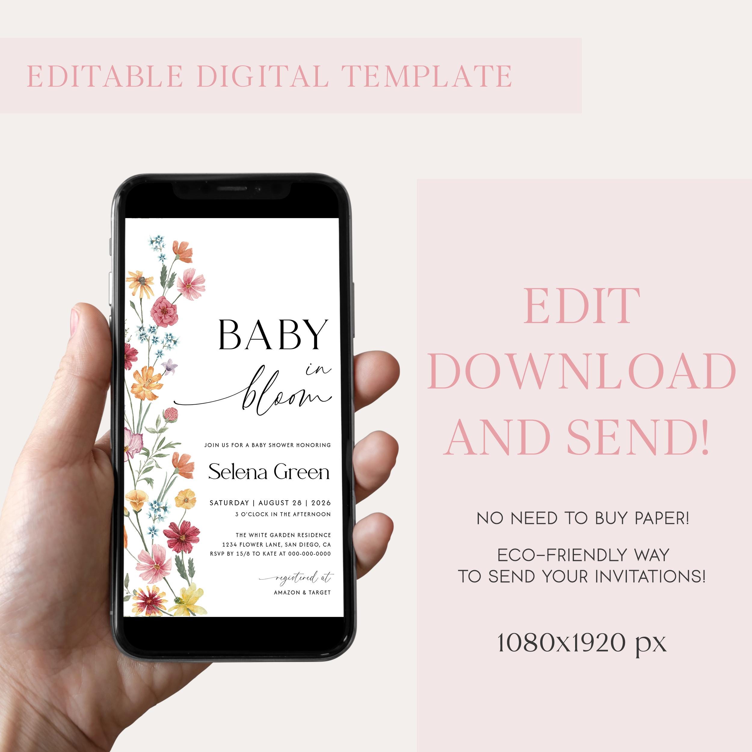 Baby in Bloom Invitation Template Editable Wildflower Baby Shower ...