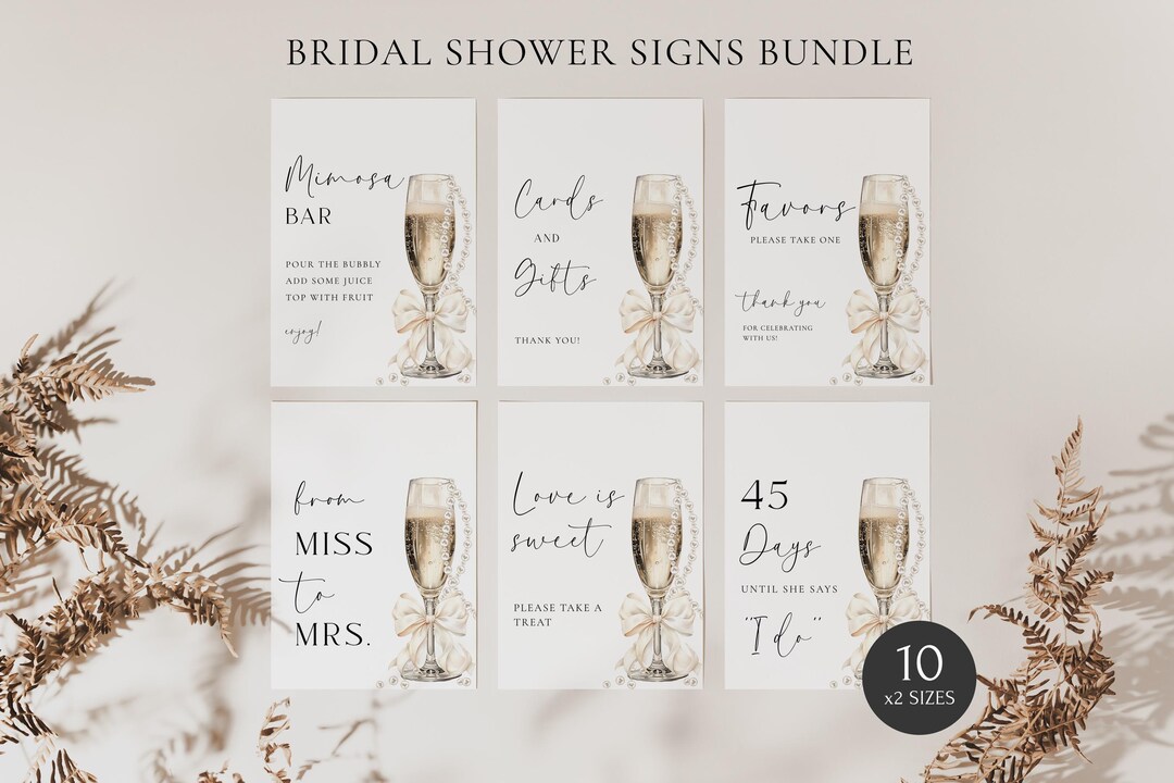 Pearls and Prosecco Bridal Shower Signs Bundle Pearl Beige Bow Bridal ...