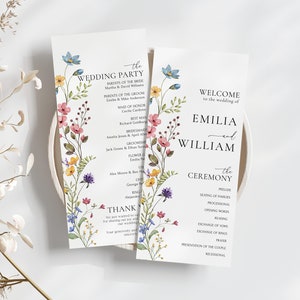 Wildflower Wedding Program Template Floral Wedding Ceremony Program Boho Flowers Modern Program ...