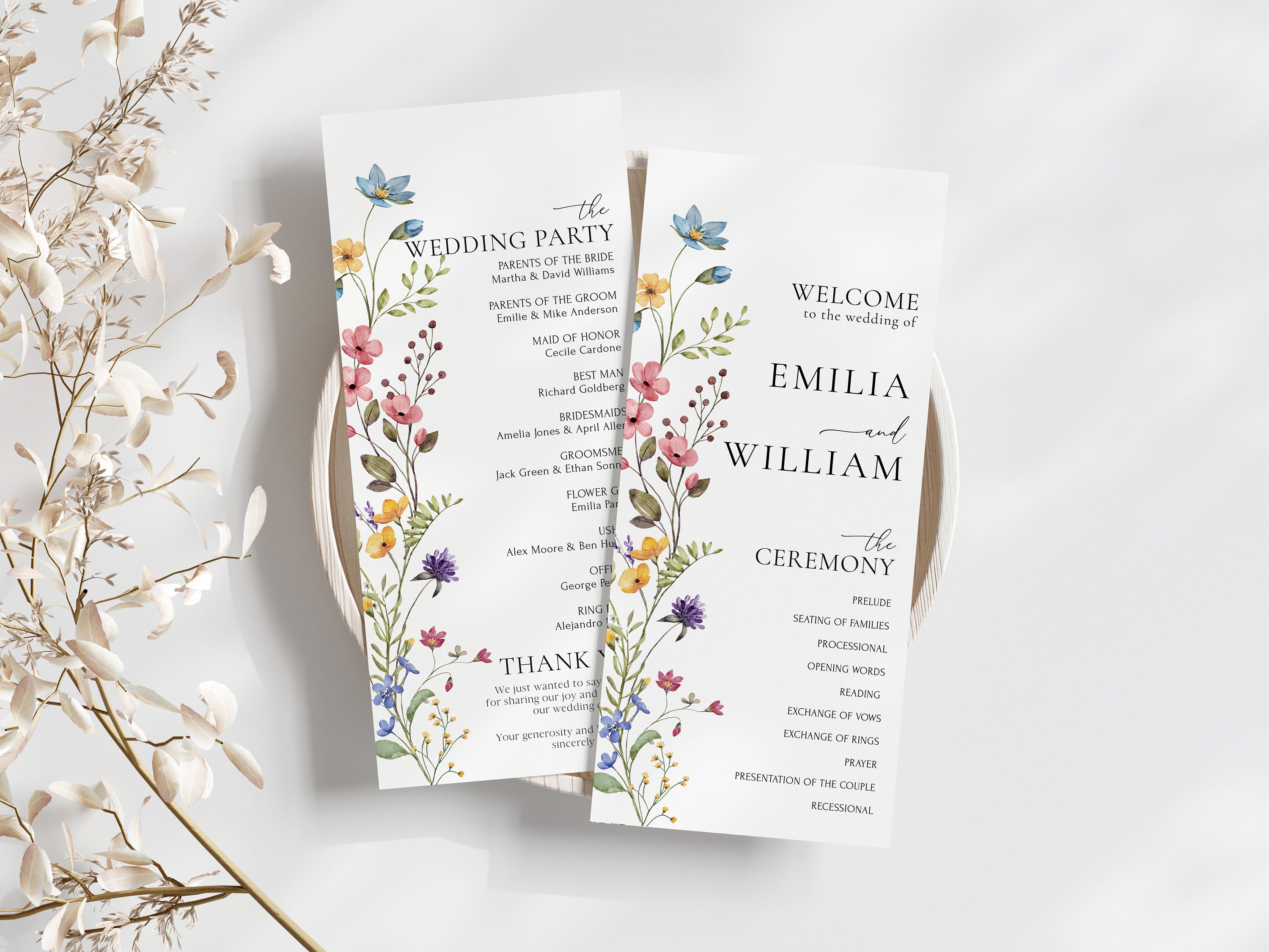 Wildflower Wedding Program Template Floral Wedding Ceremony Program ...