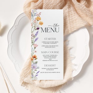 Editable Wildflower Wedding Menu Template Floral Wedding Menu Download ...