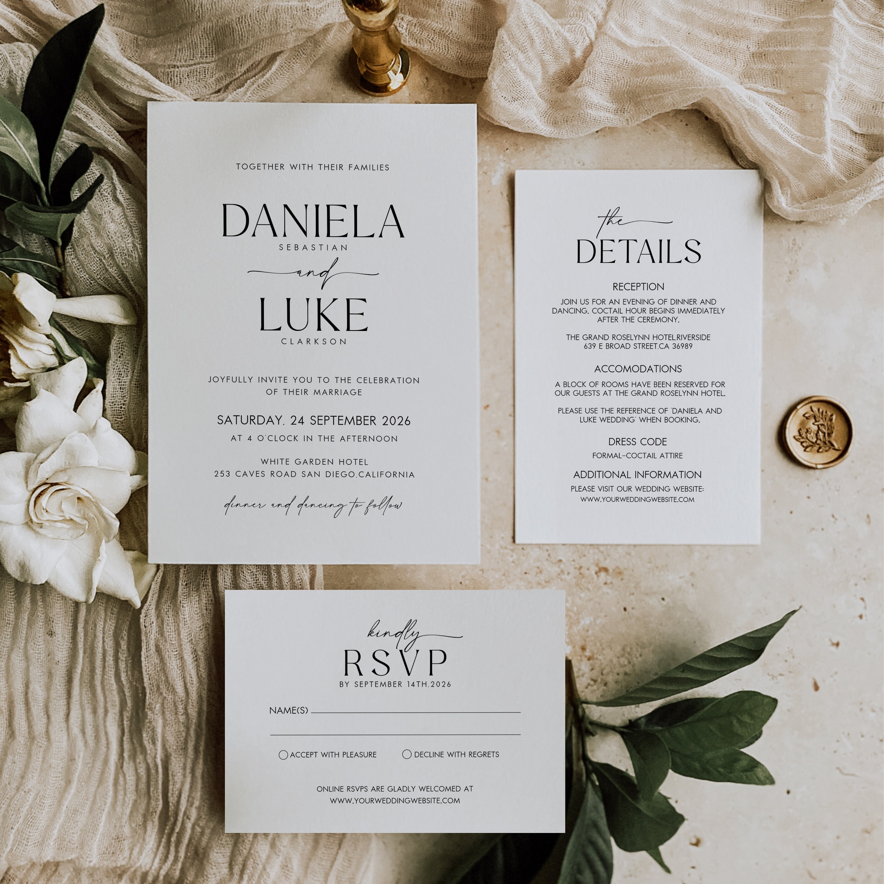 Minimalist Wedding Invitation Suite Modern Wedding Invite Set Printable ...