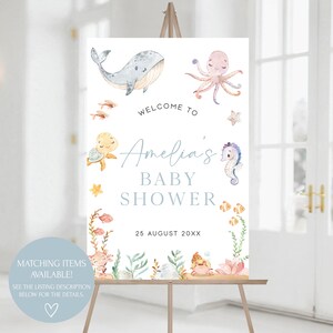 Under the Sea Banner Template Ocean Baby Shower Custom Banner Sea Life ...
