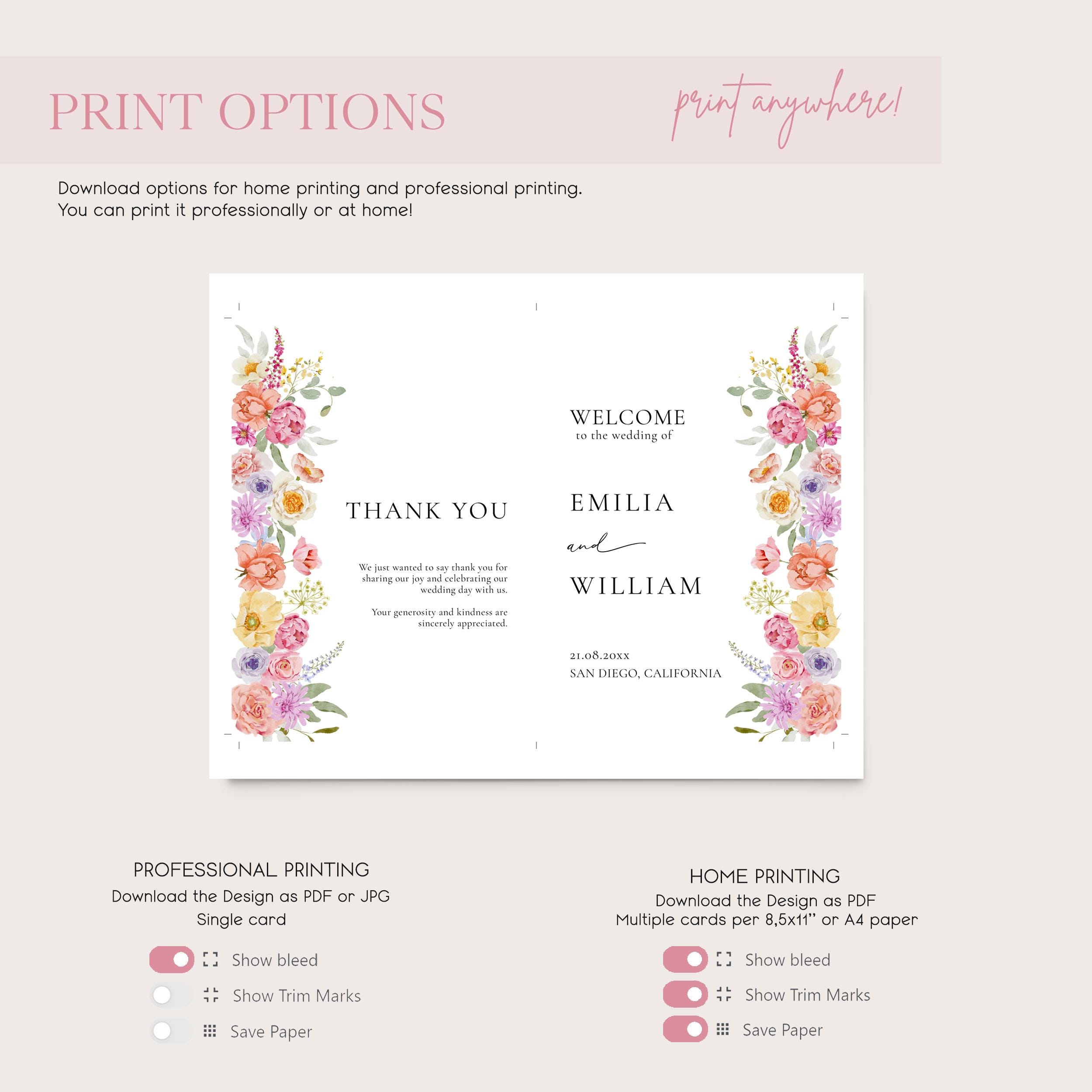 Floral Wedding Program Template Pastel Flowers Wedding Ceremony Program ...