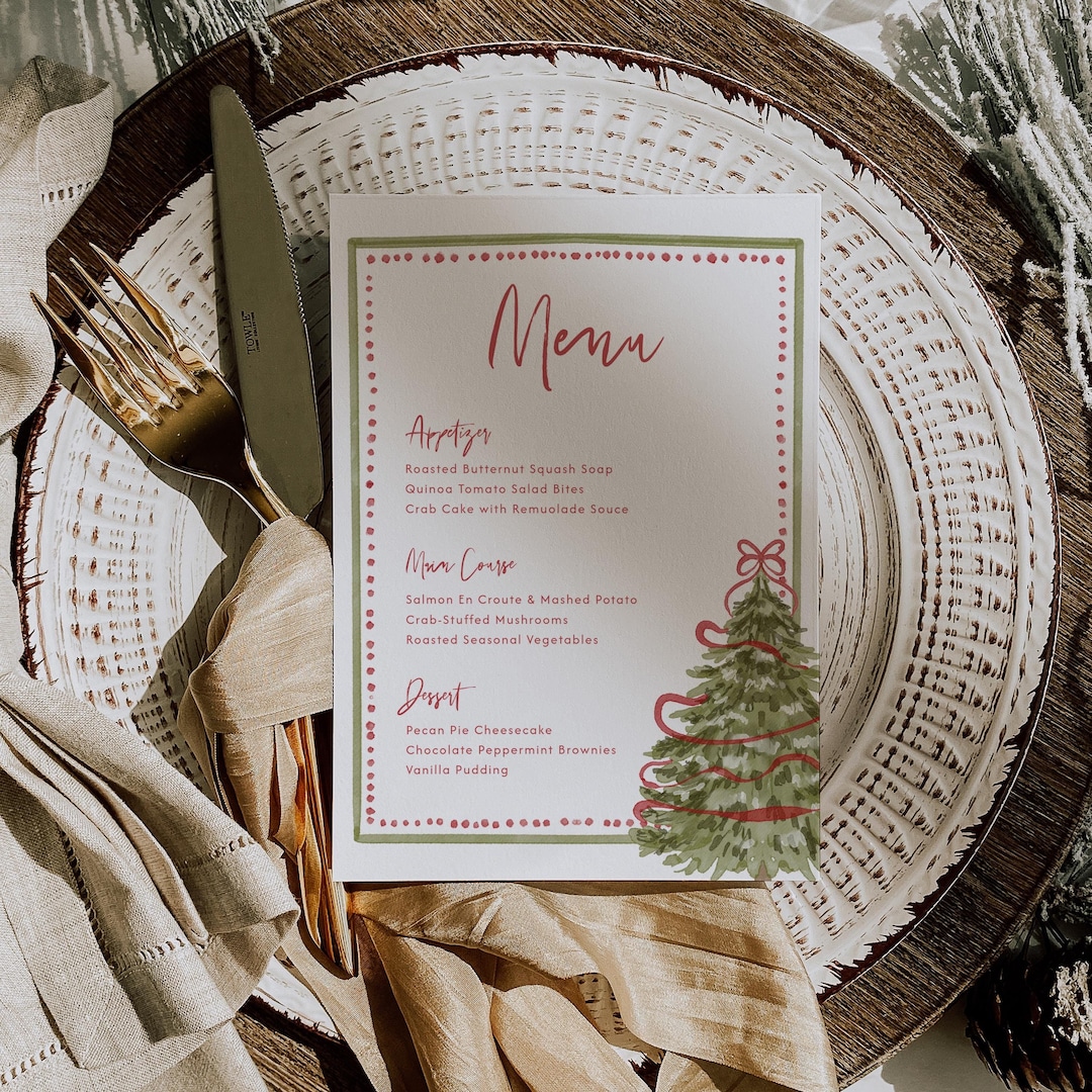 Editable Menu Template Christmas Place Card Holiday Dinner Party Menu ...