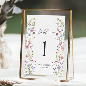 Wildflower Table Number Template Pastel Floral Wedding Table Number ...