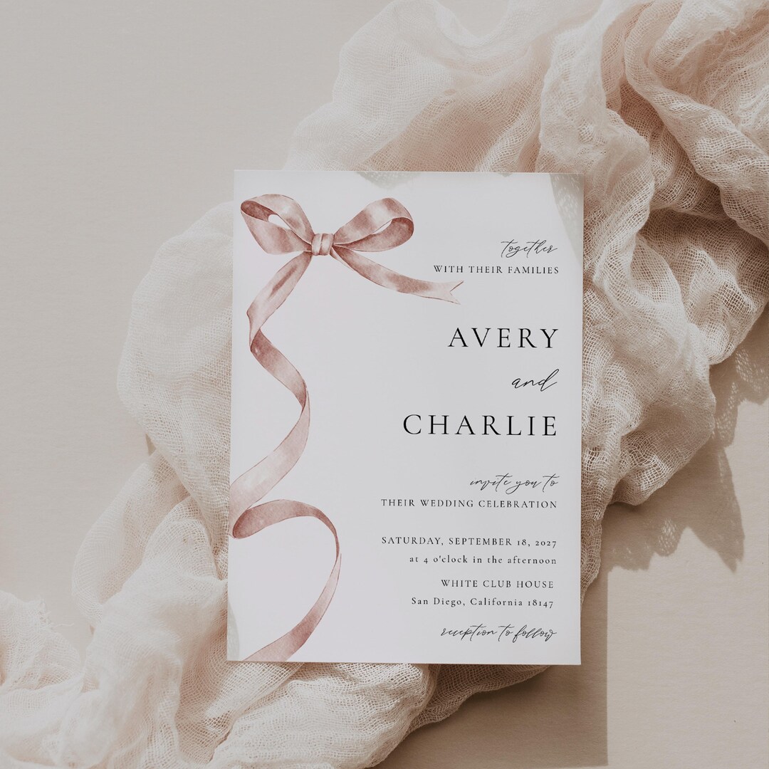 Beige Bow Wedding Invitation Template,modern Wedding Invitation ...
