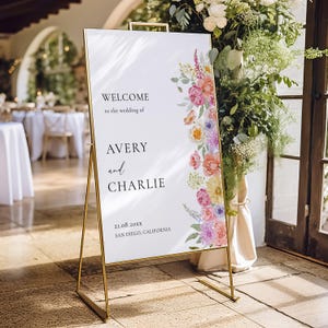Pastel Floral Wedding Welcome Sign Template Colorful Flowers Welcome ...