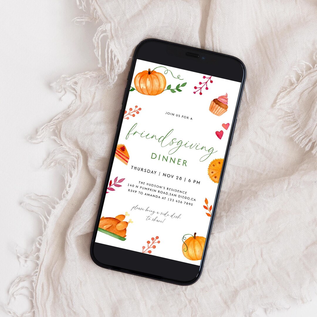 Digital Friendsgiving Invitation Template Pumpkin Thanksgiving ...