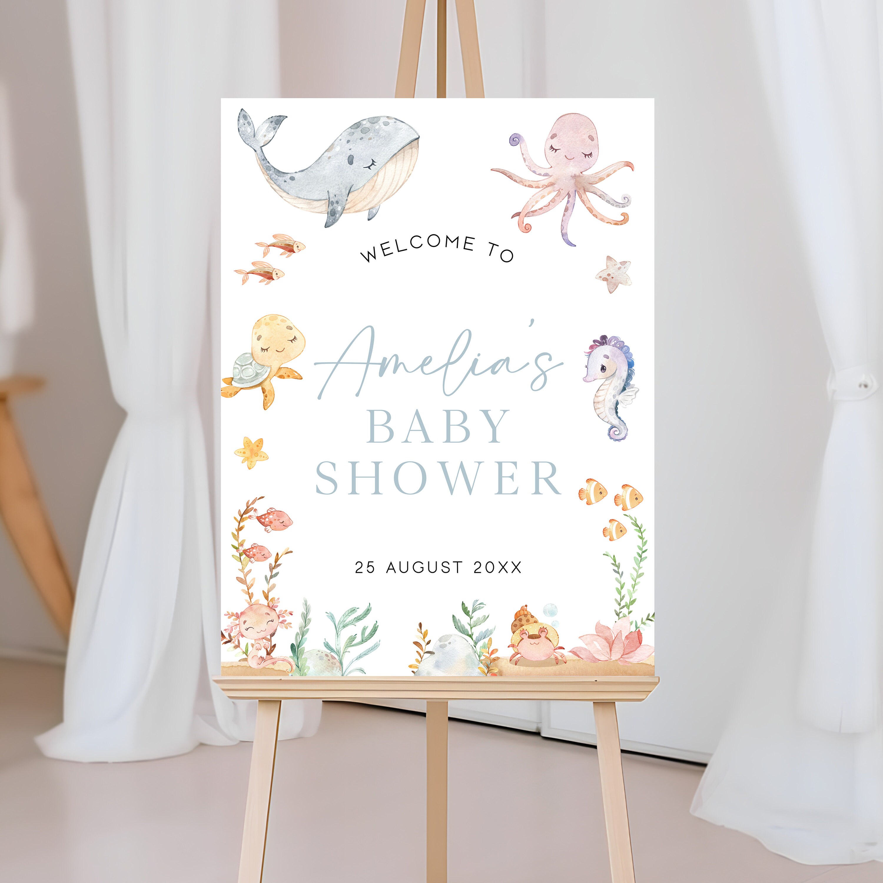 Under the Sea Baby Shower Welcome Sign Template Ocean Animals Welcome ...