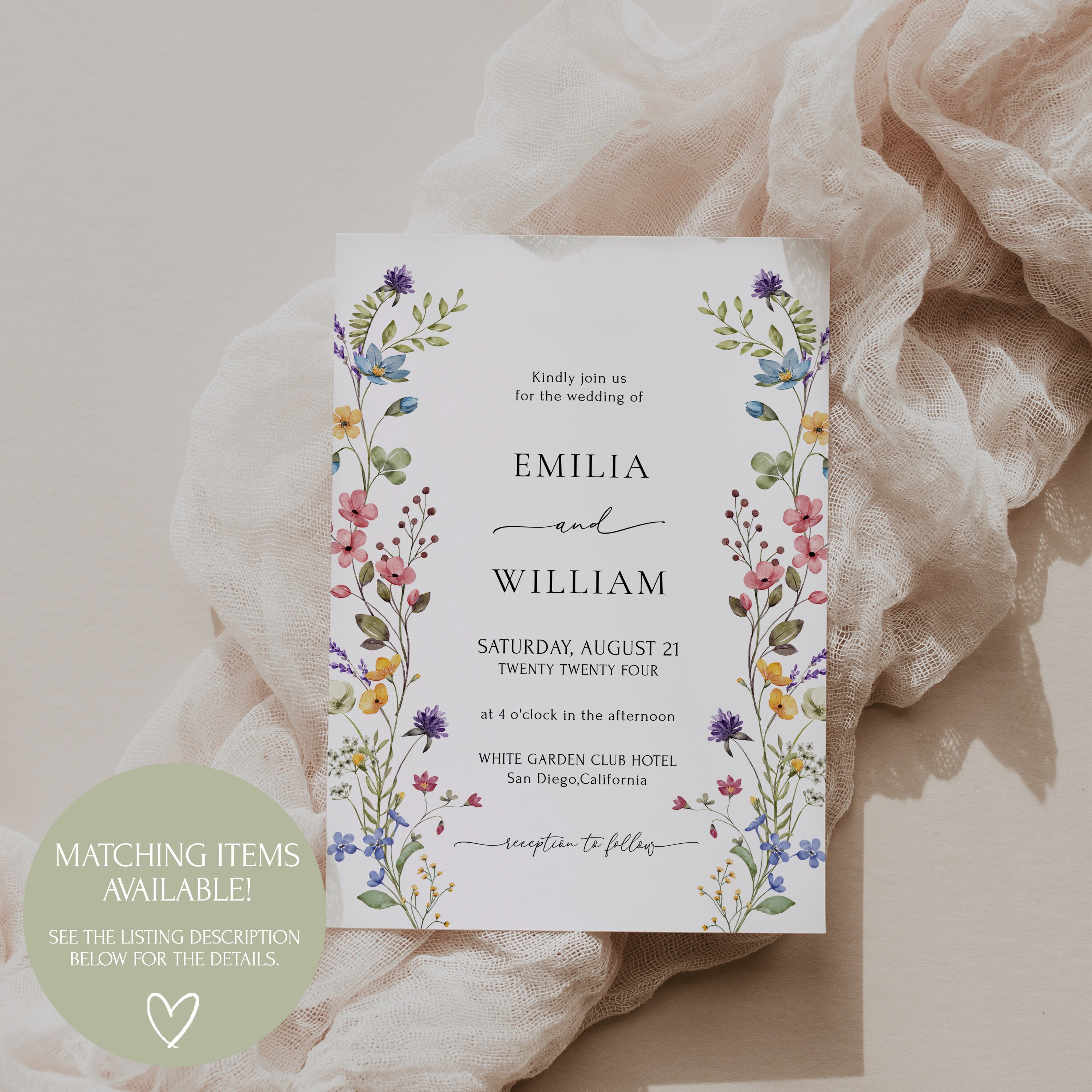 Wildflower Save the Date Template Editable Floral Save the Date Card Wildflower Wedding Card ...