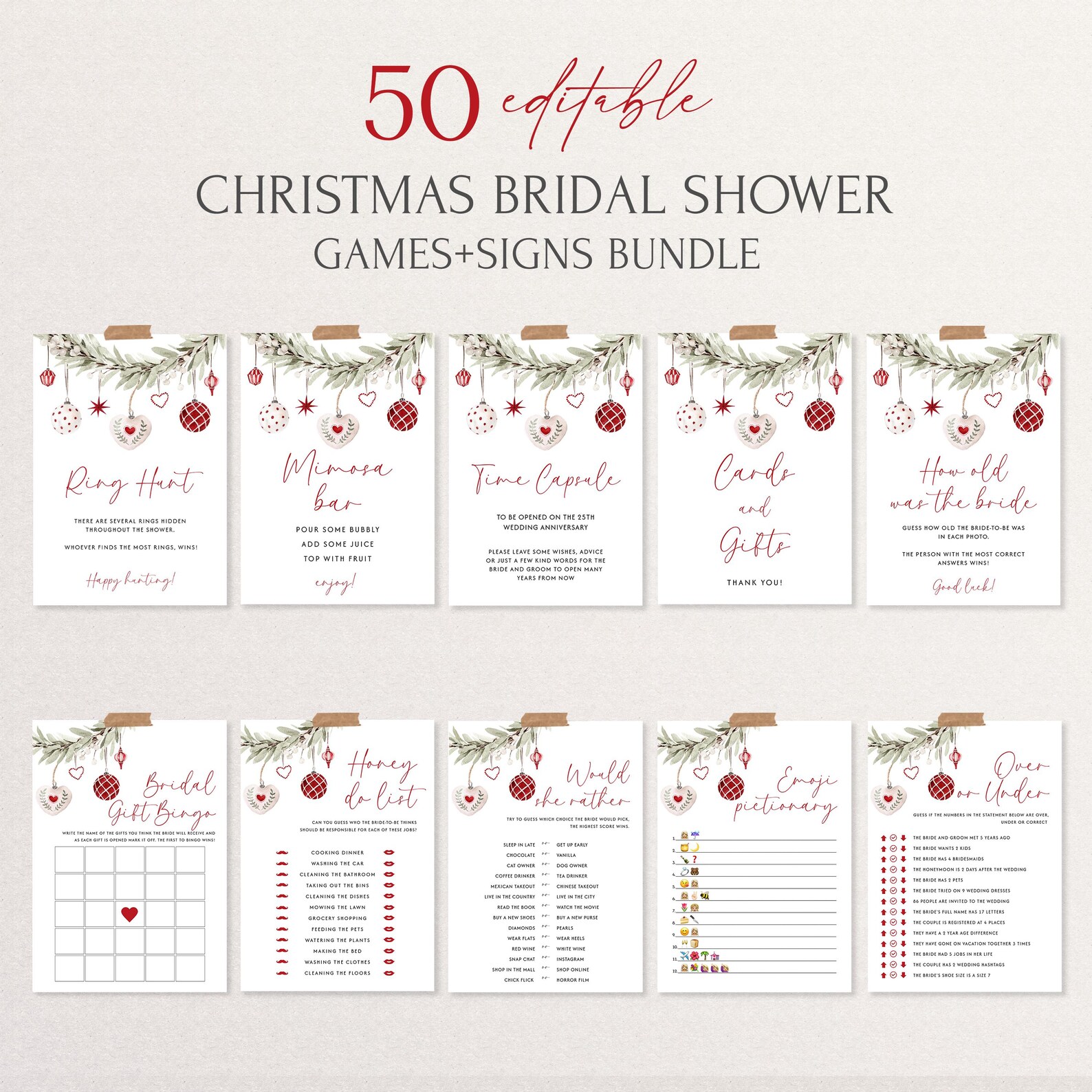 Christmas Bridal Shower Games Bundle Holiday Bridal Shower Signs Set ...