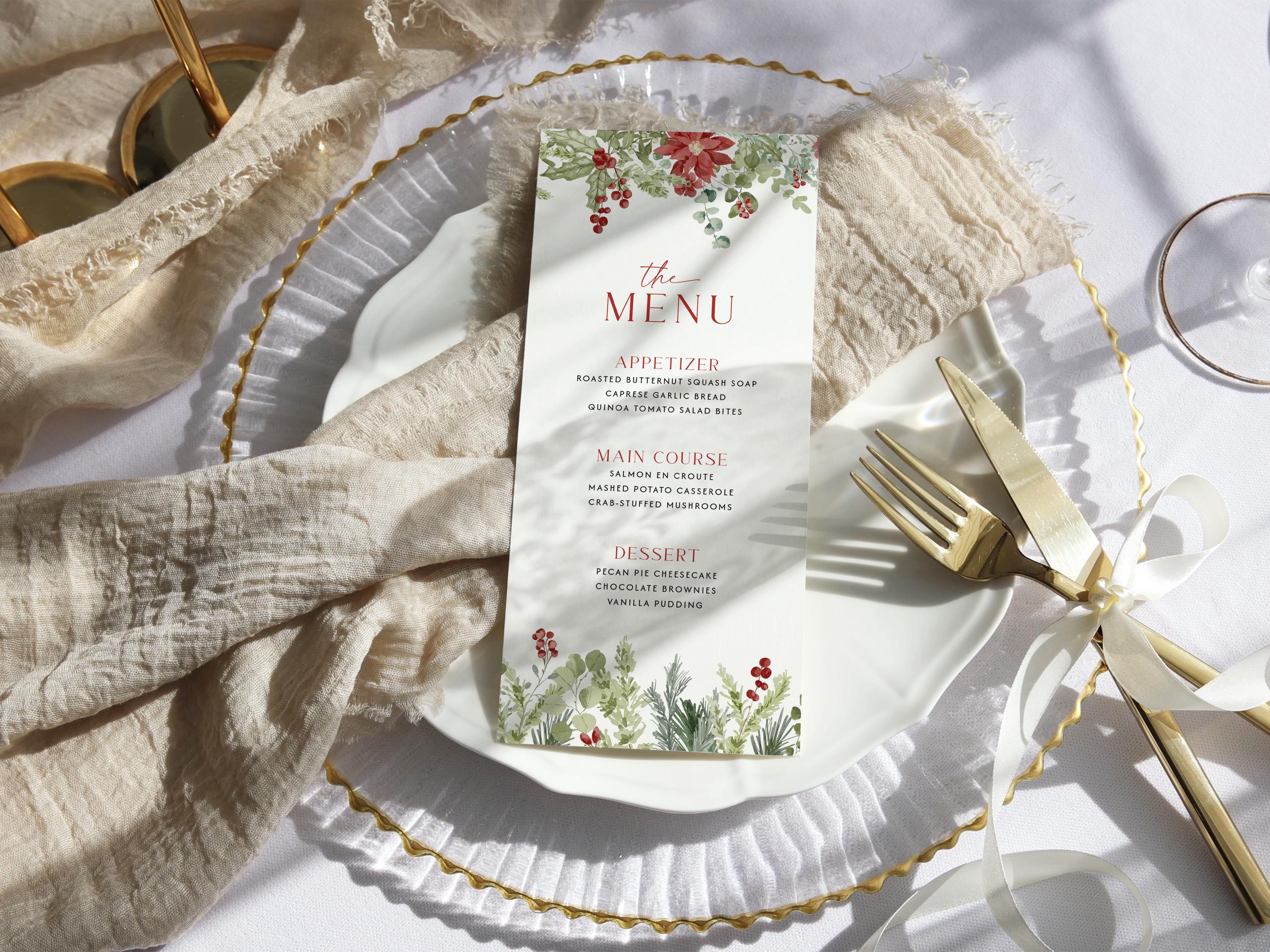 Christmas Menu Template, Botanical Menu Card, Editable Menu Card ...