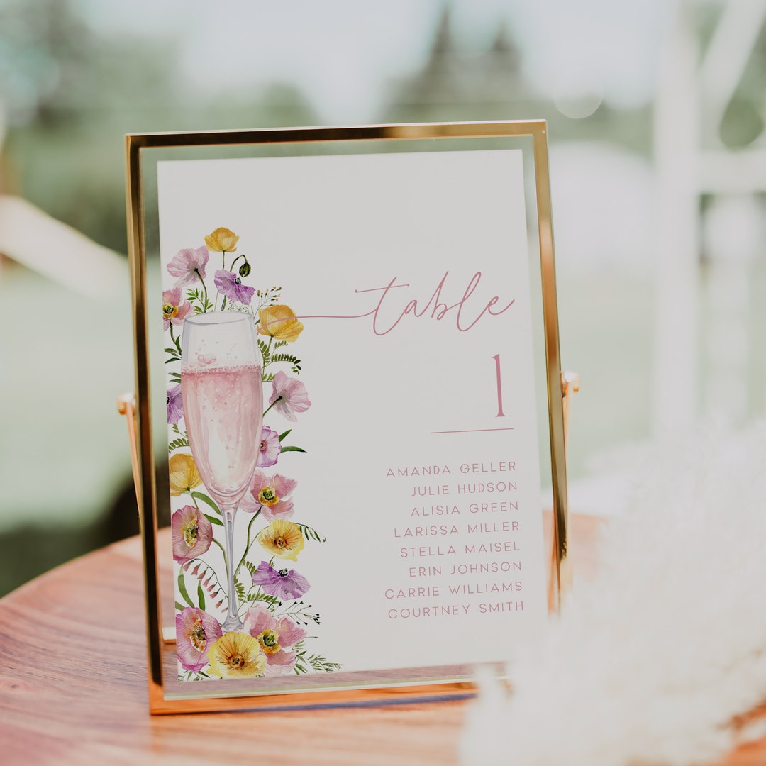 Petals and Prosecco Bridal Shower Table Number Sign Template Spring ...