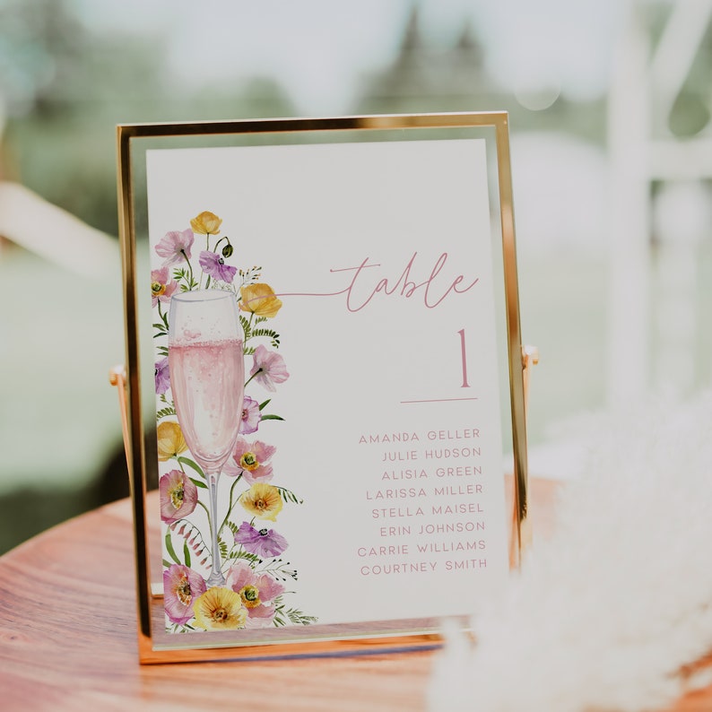 Petals and Prosecco Bridal Shower Table Number Sign Template Spring ...