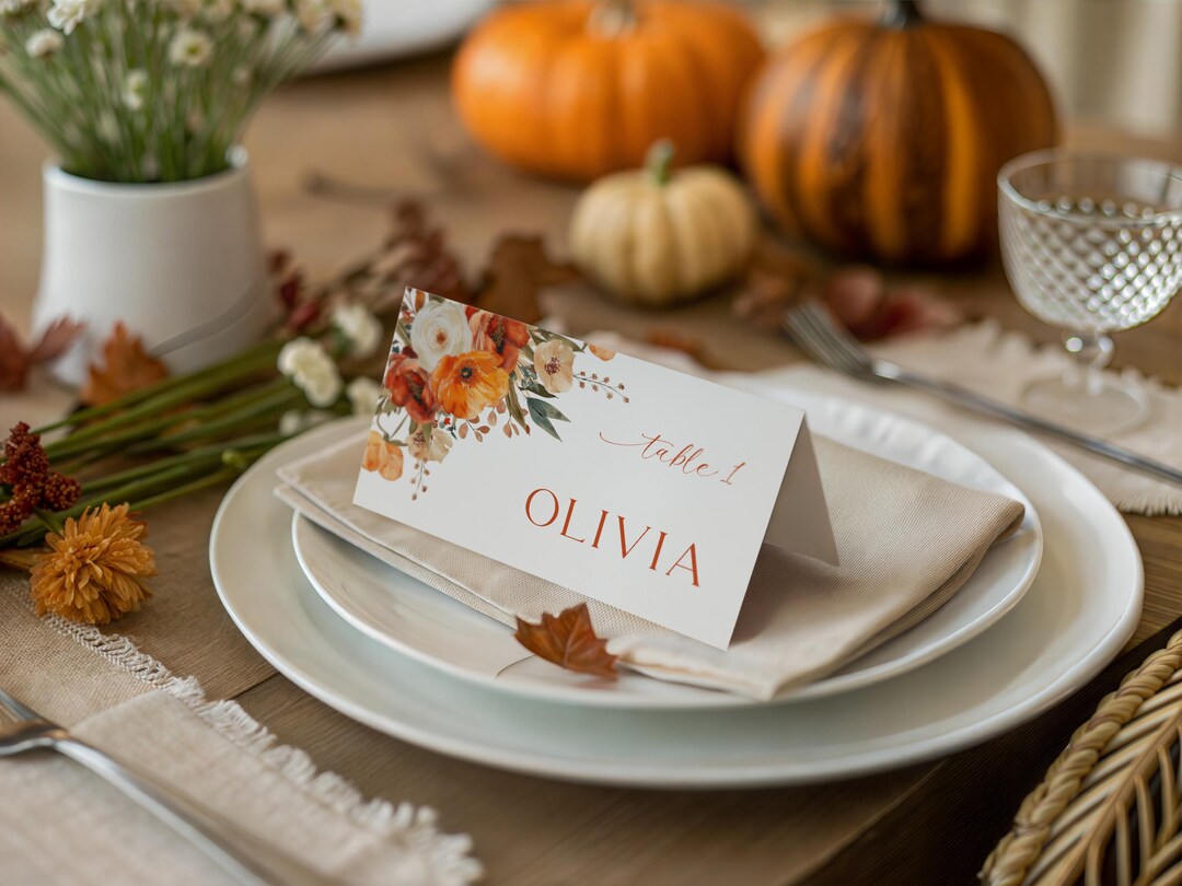 Fall Floral Place Card Template: Autumn Wedding Seating Cards FL10 - Etsy