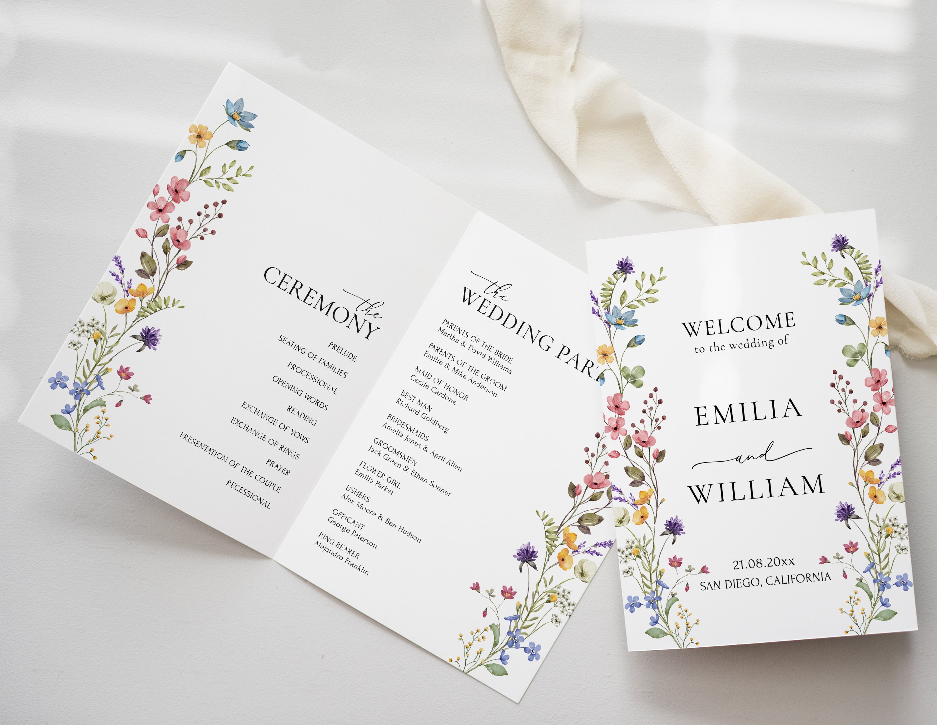Wildflower Wedding Program Template Floral Wedding Ceremony Program ...