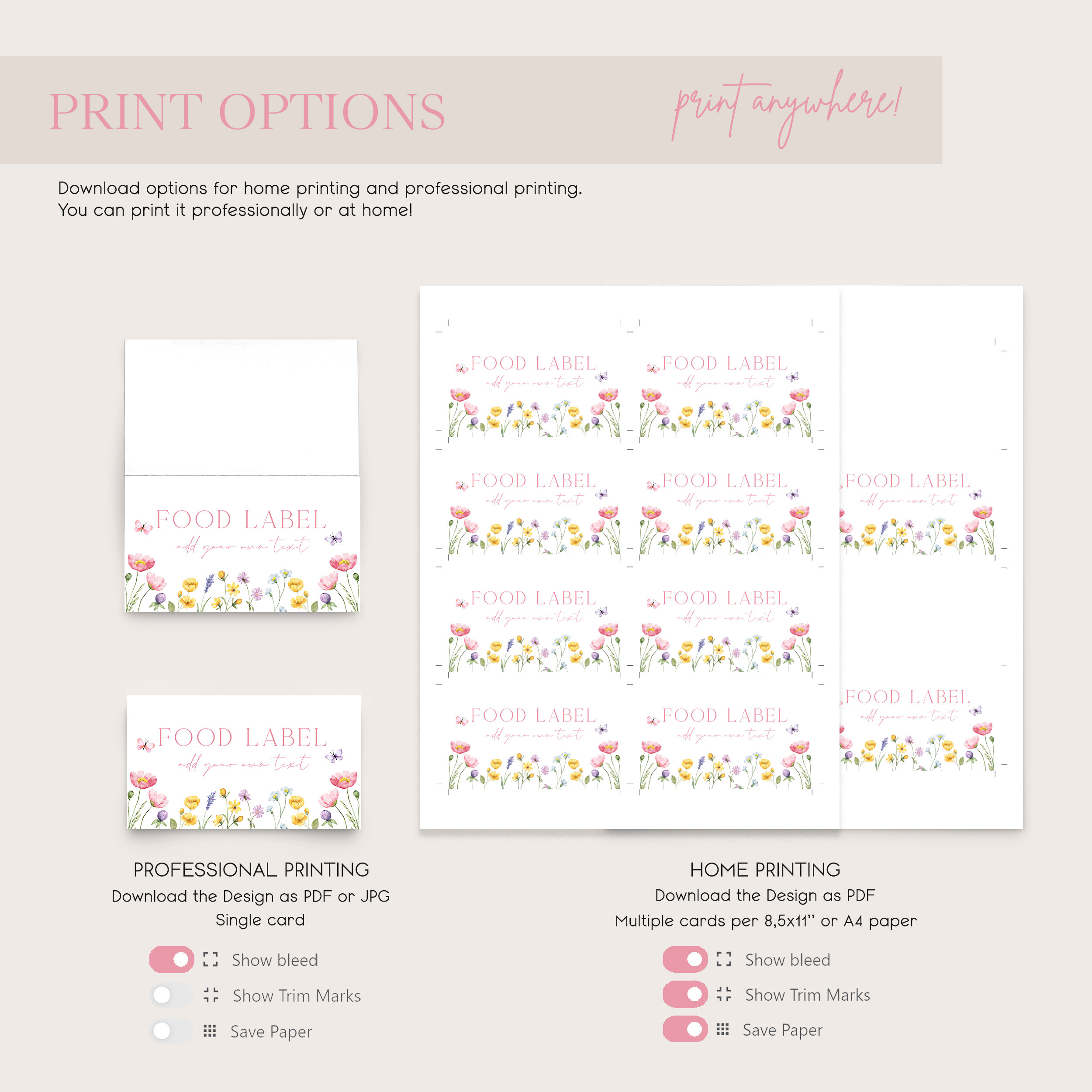 Wildflower Food Label Template Spring Flowers Food Label Floral Baby ...