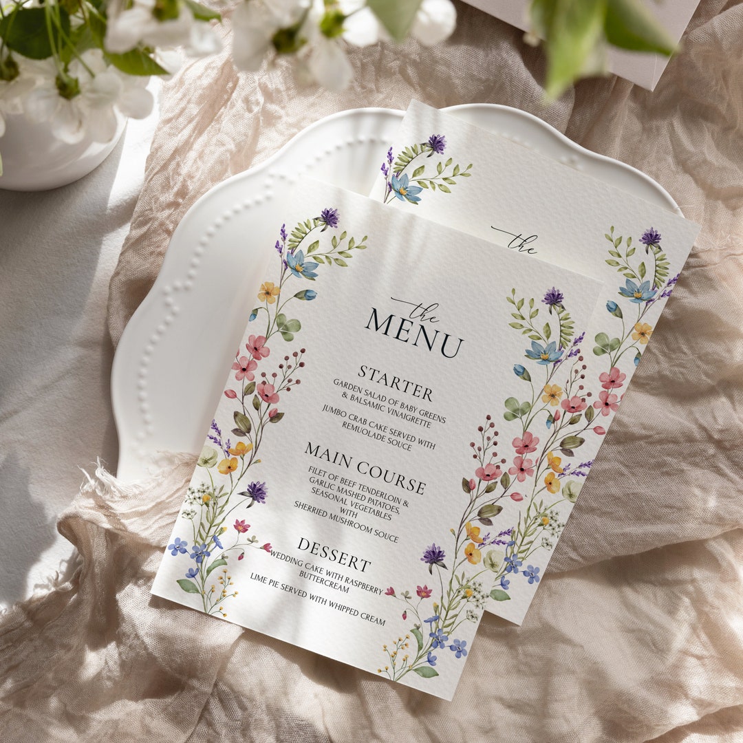 Wildflower Menu Template Floral Wedding Menu Boho Flowers Event Menu ...