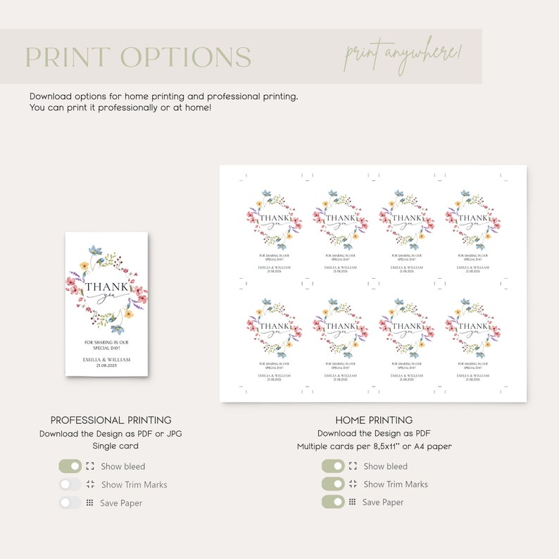 Wildflower Favor Tag Template Editable Wedding Tag Boho Flowers Thank ...