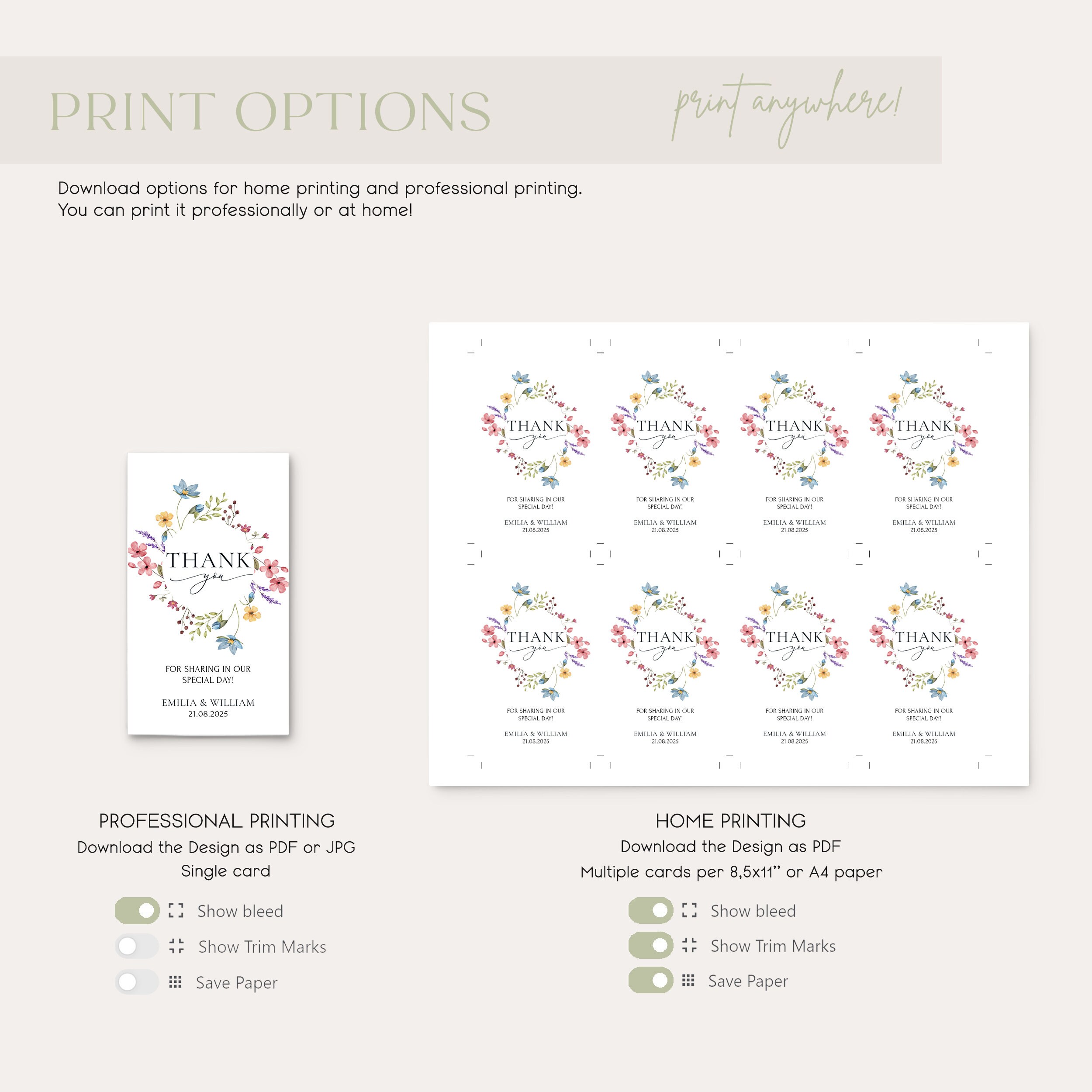Wildflower Favor Tag Template Editable Wedding Tag Boho Flowers Thank ...