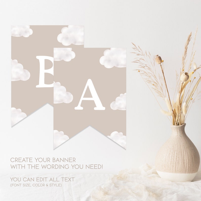 Neutral Cloud Banner Template Gender Neutral Baby Shower Custom Banner ...