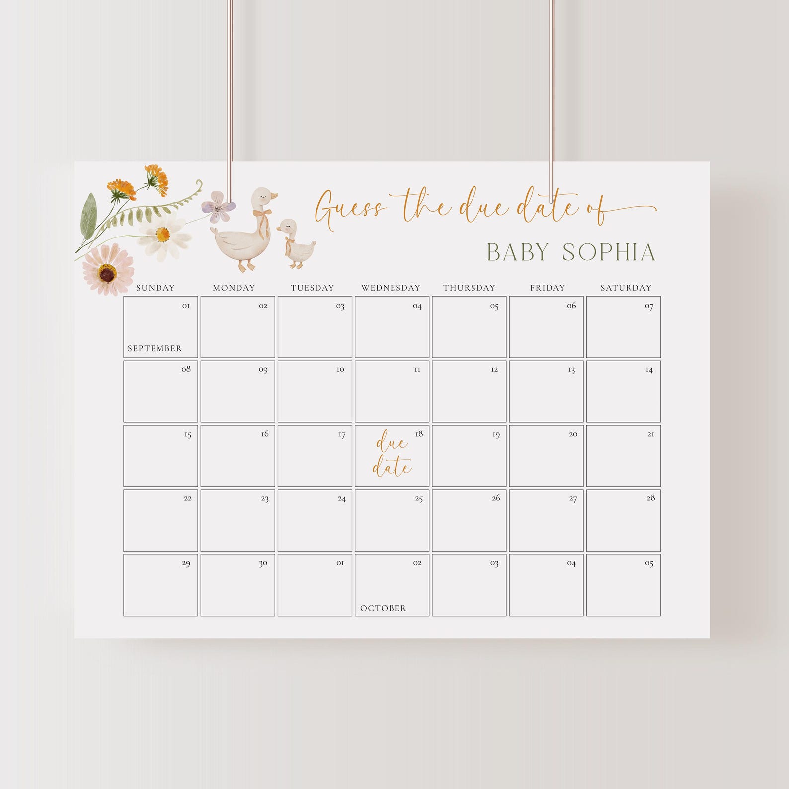 Silly Goose Due Date Calendar Editable Silly Goose Baby Shower Game ...