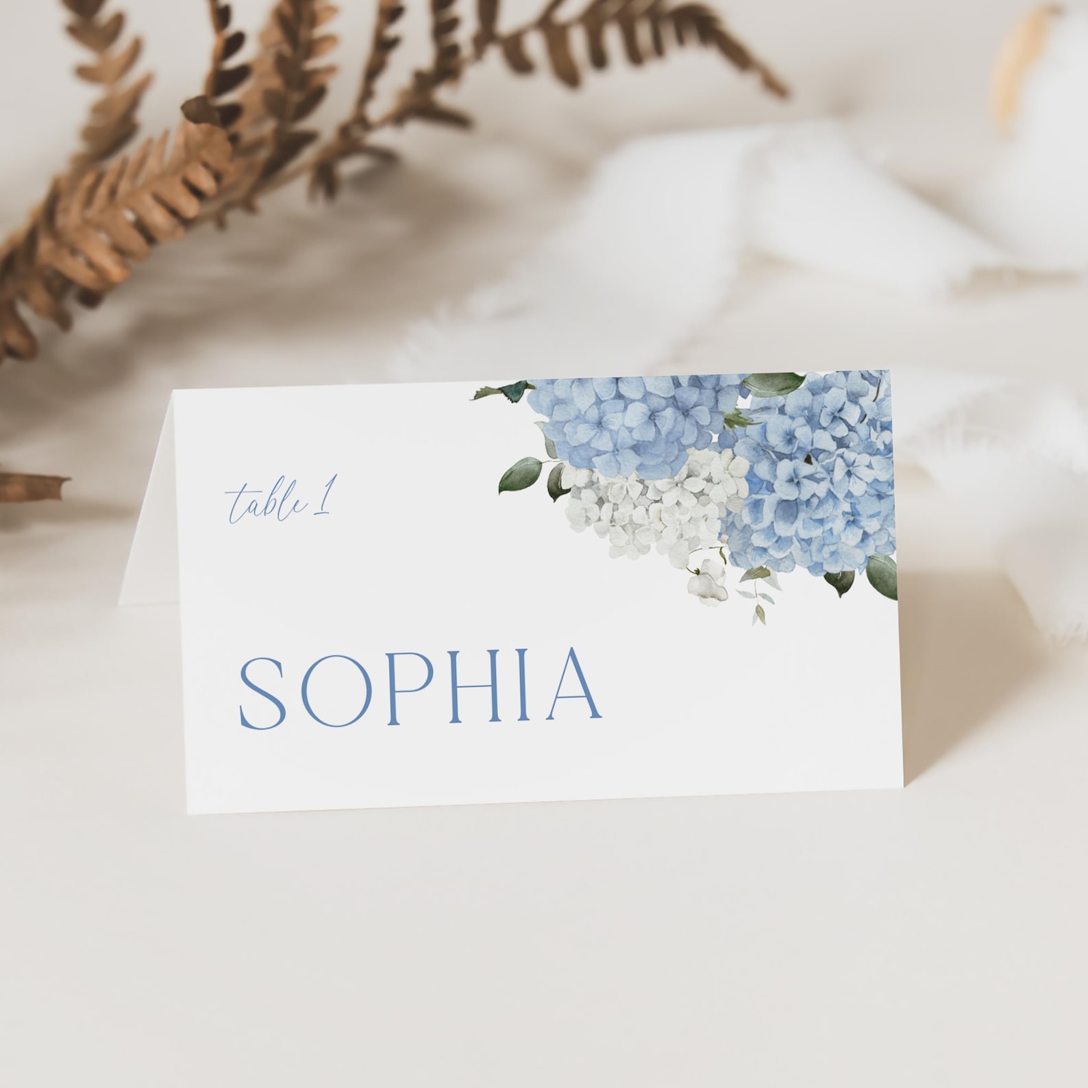 Blue Hydrangea Place Card Template Something Blue Bridal Shower Seating ...