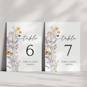 Wildflower Table Number Template Printable Floral Wedding Table Numbers ...