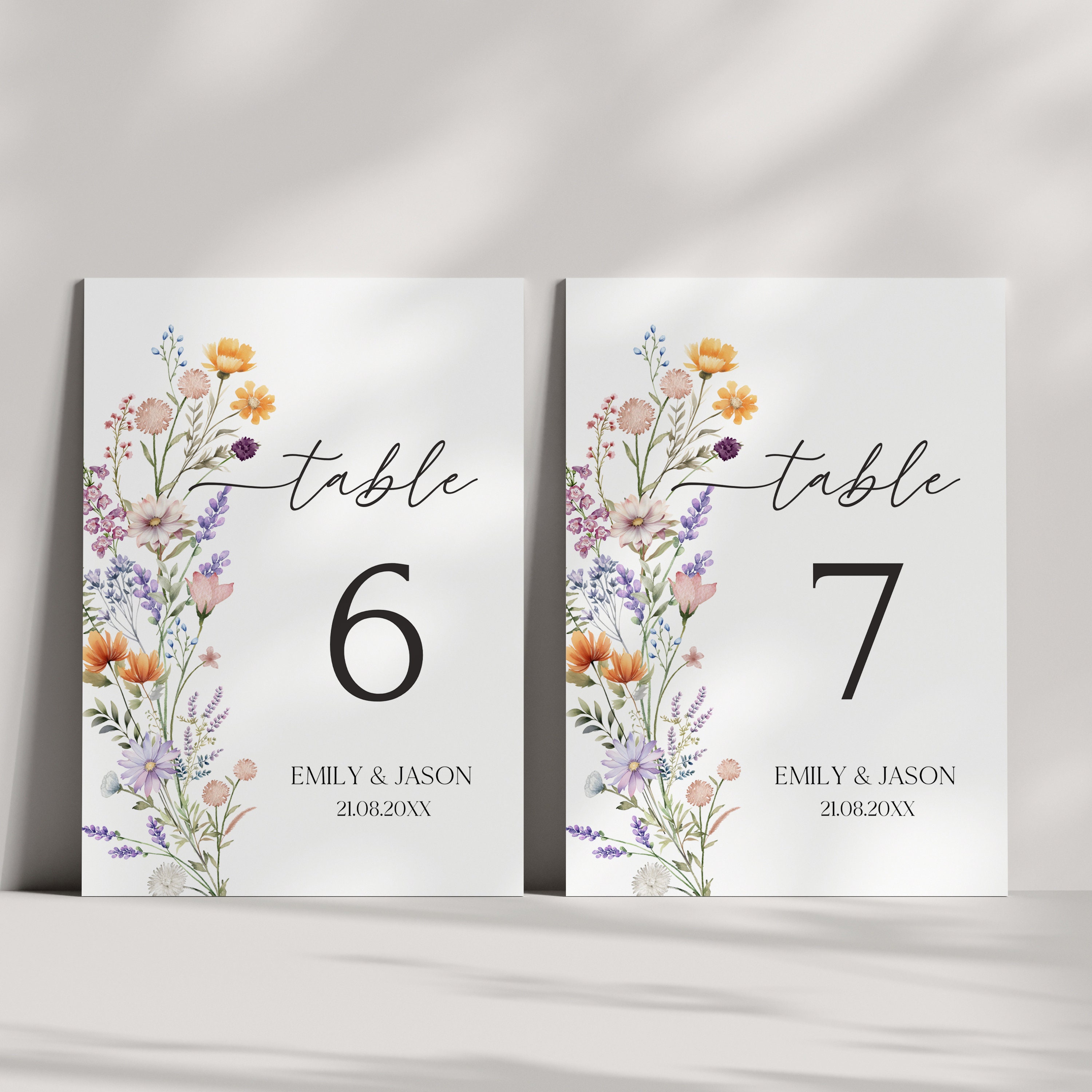 Wildflower Table Number Template Printable Floral Wedding Table Numbers ...