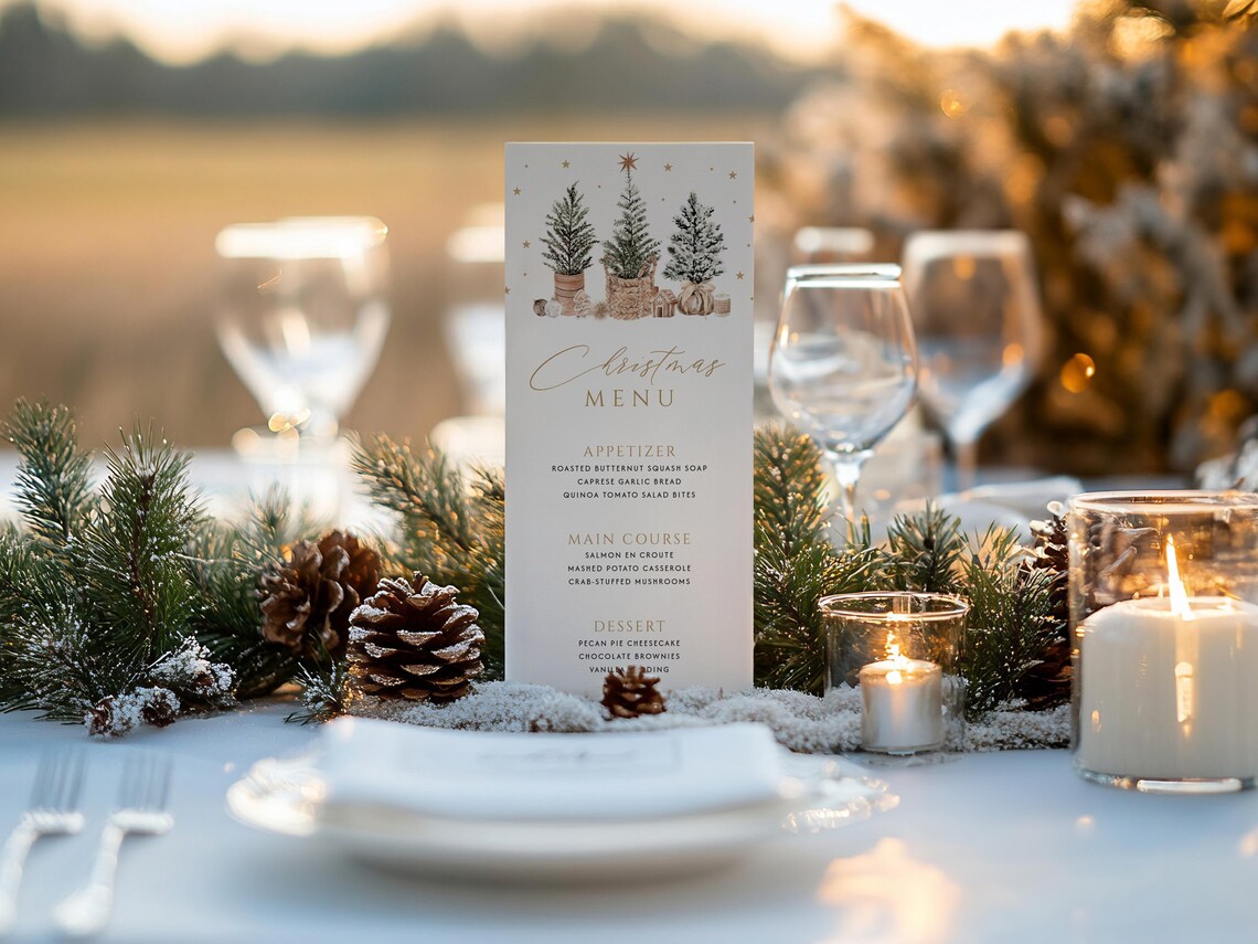 Christmas Dinner Menu Template Editable Holiday Dinner Menu Cozy ...