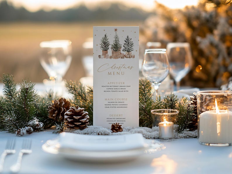 Christmas Dinner Menu Template Editable Holiday Dinner Menu Cozy ...