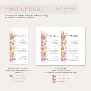 Pastel Floral Menu Template Editable Spring Flowers Bridal Shower Menu ...