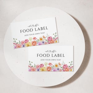 Pastel Floral Food Label Template Colorful Flowers Bridal Shower Buffet ...
