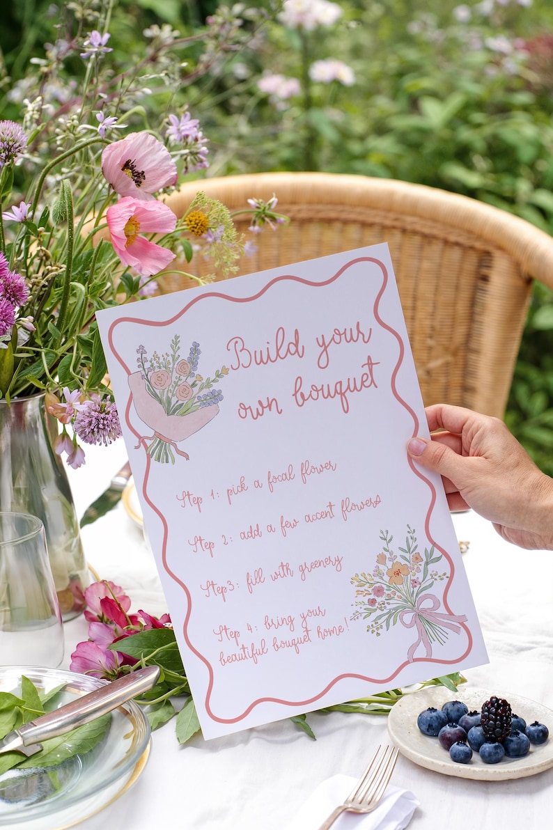 Hand Drawn Flower Bar Sign Template Garden Bridal Shower Make a Bouquet ...