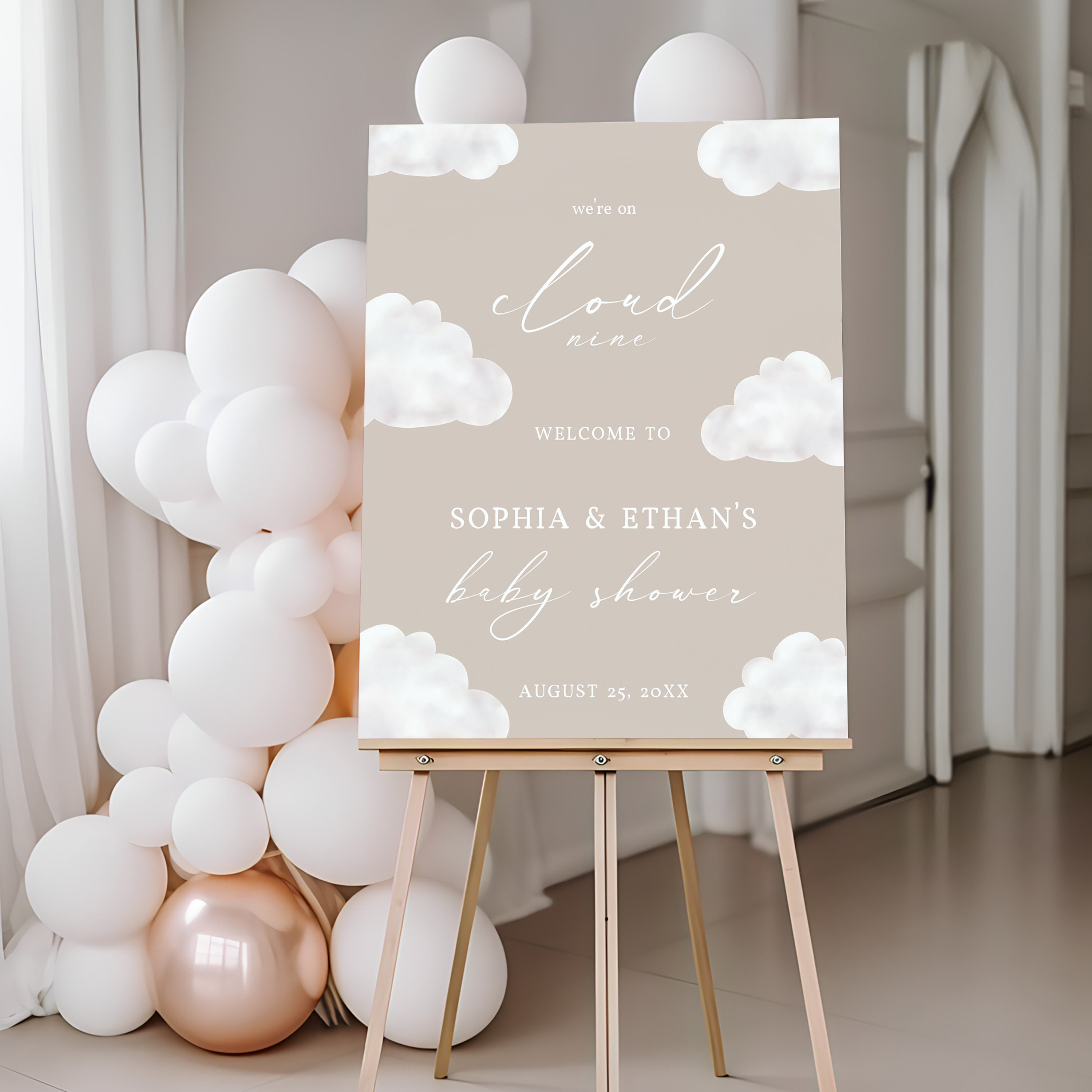 Neutral Cloud Baby Shower Welcome Sign Template Cloud Nine Welcome ...