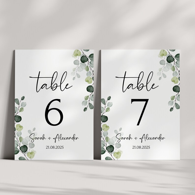 Greenery Wedding Table Numbers Template Eucalyptus Wedding Table ...