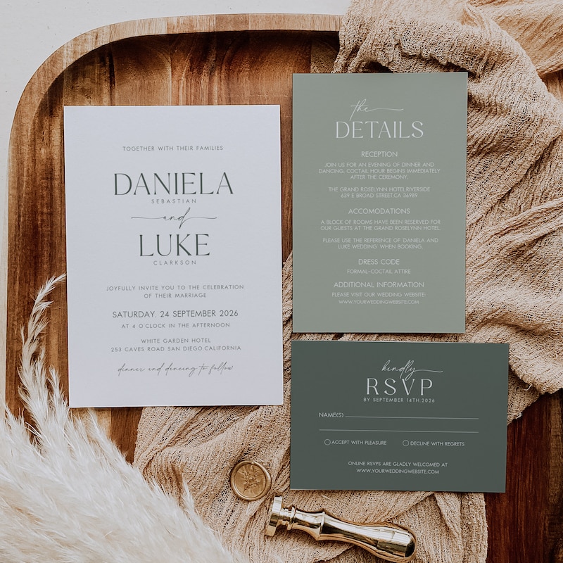 Sage Wedding Invitation - Etsy