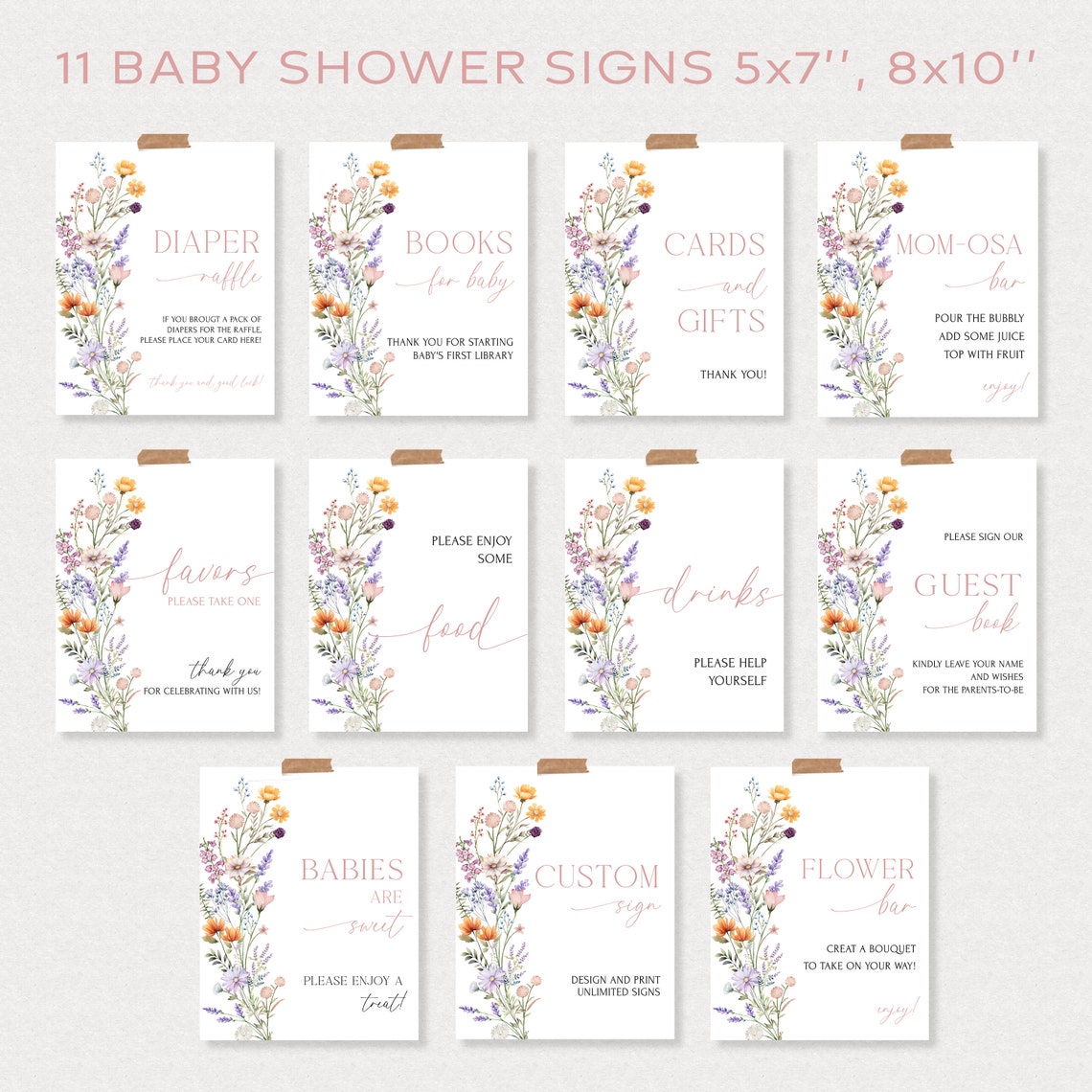 Wildflower Baby Shower Sign Bundle Floral Baby Shower Sign Printable ...