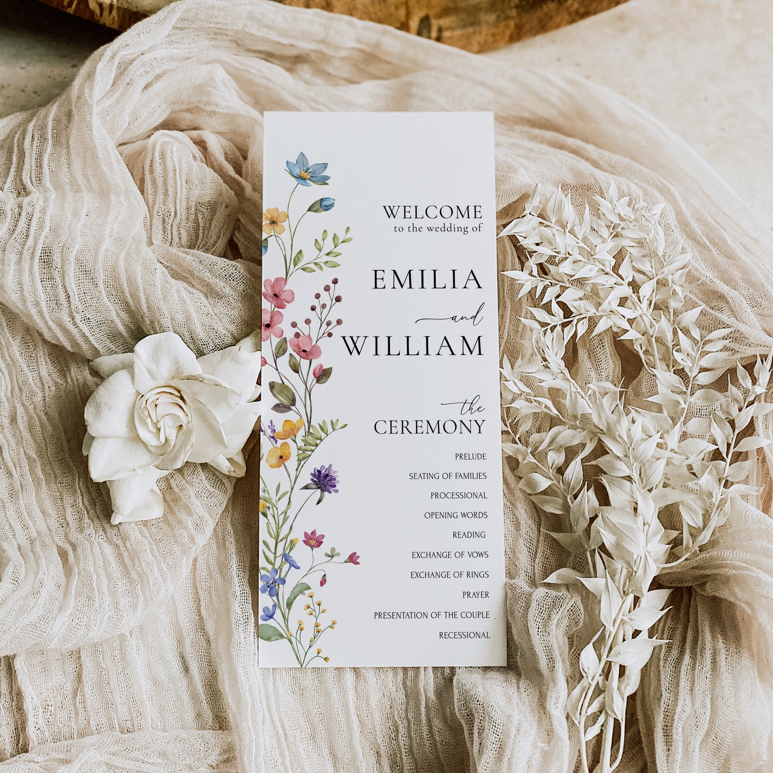 Wildflower Wedding Program Template Floral Wedding Ceremony Program ...