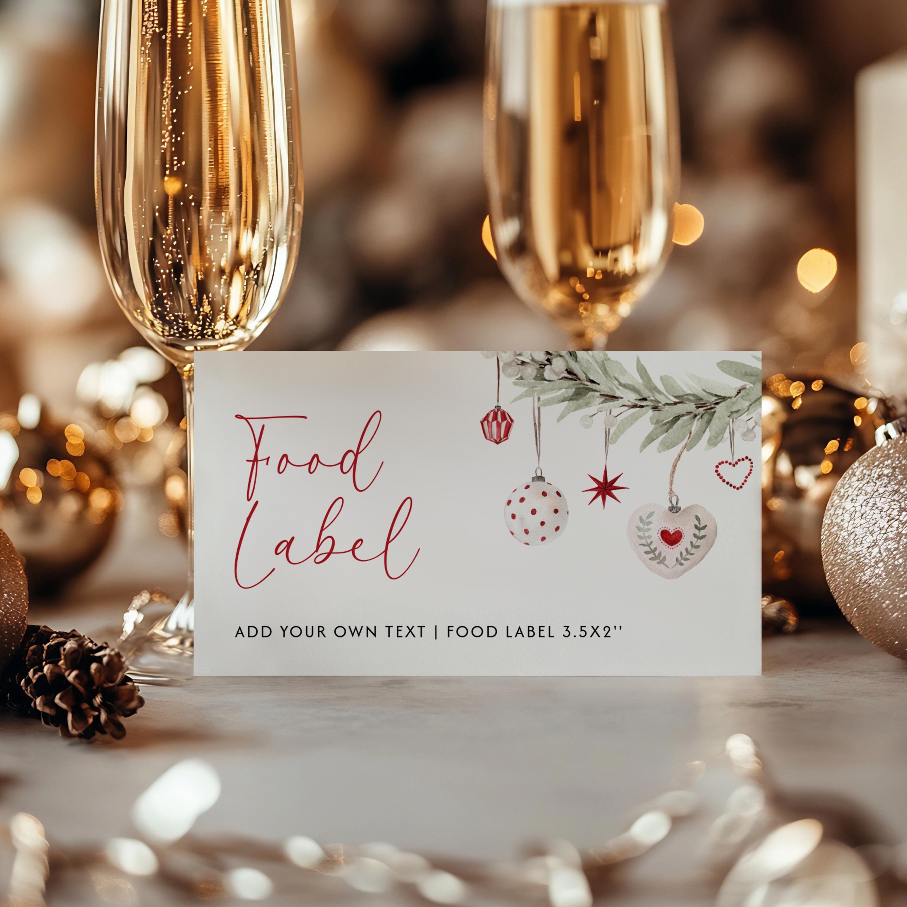Christmas Food Label Template Winter Bridal Shower Buffet Card Holiday ...