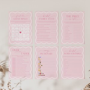 Pink Wavy Bridal Shower Games Bundle Soft Pink Bridal Shower Signs Set ...